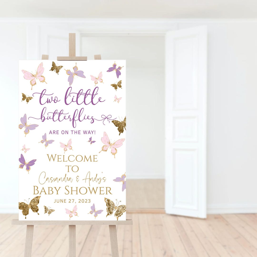Twin Butterfly Baby Shower Sign, Welcome Two Little Butterflies Party ...