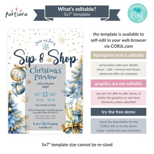 Sip and Shop Flyer Christmas Pop up Shopping Invite Printable Blue and ...