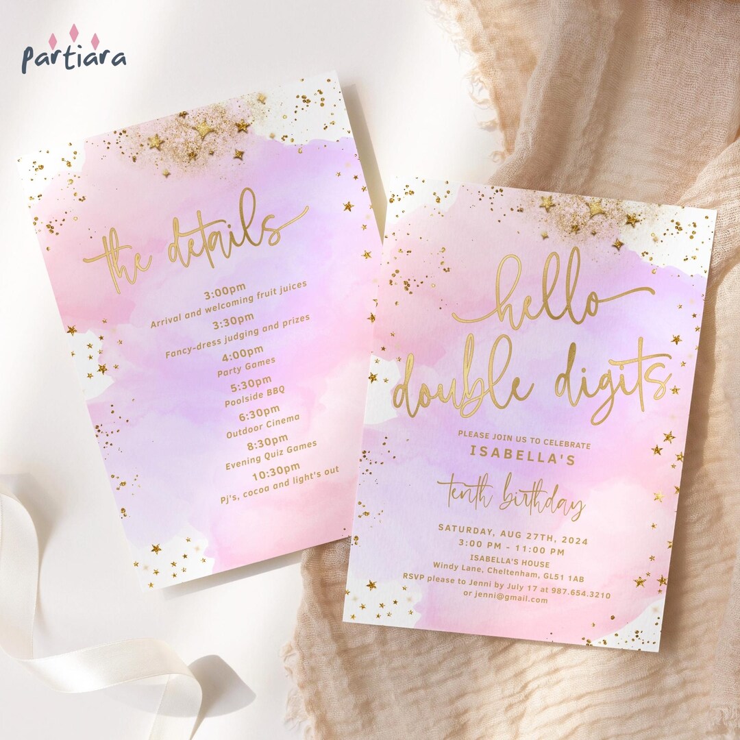 Hello Double Digits Invitation, 10th Birthday Party Invite Printable ...