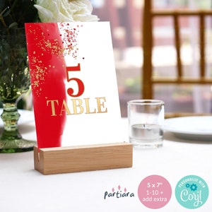 Red Gold Table Numbers Printable Ladies Birthday Party Tables Decor ...