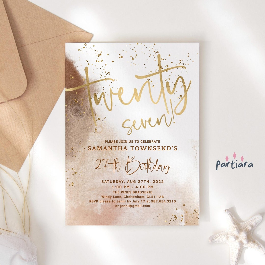 Ladies 27th Birthday Invitation Printable Caramel Shades of Brown Nude ...