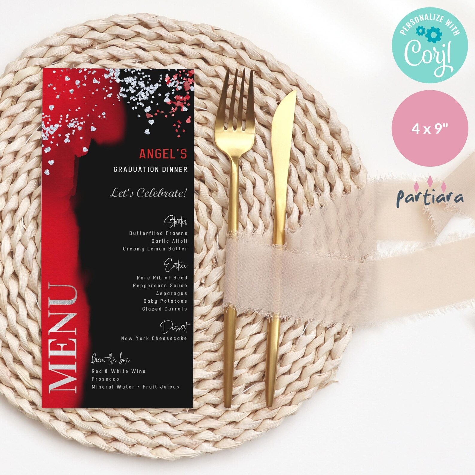 Red Silver Black Menu Card Printable Graduation Dinner Party - Etsy