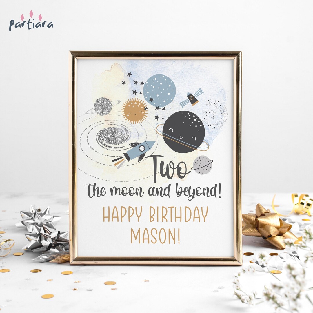 Boys 2nd Birthday Space Party Sign Printable Two the Moon and - Etsy