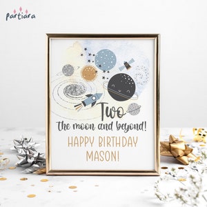 Boys 2nd Birthday Space Party Sign Printable Two the Moon and - Etsy
