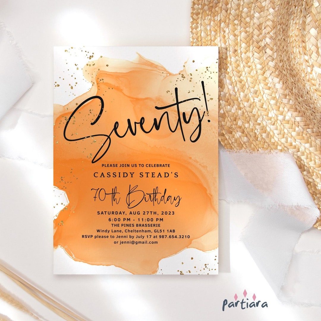 Orange Invitation 70th Birthday Party Printable, Ladies Surprise Brunch ...