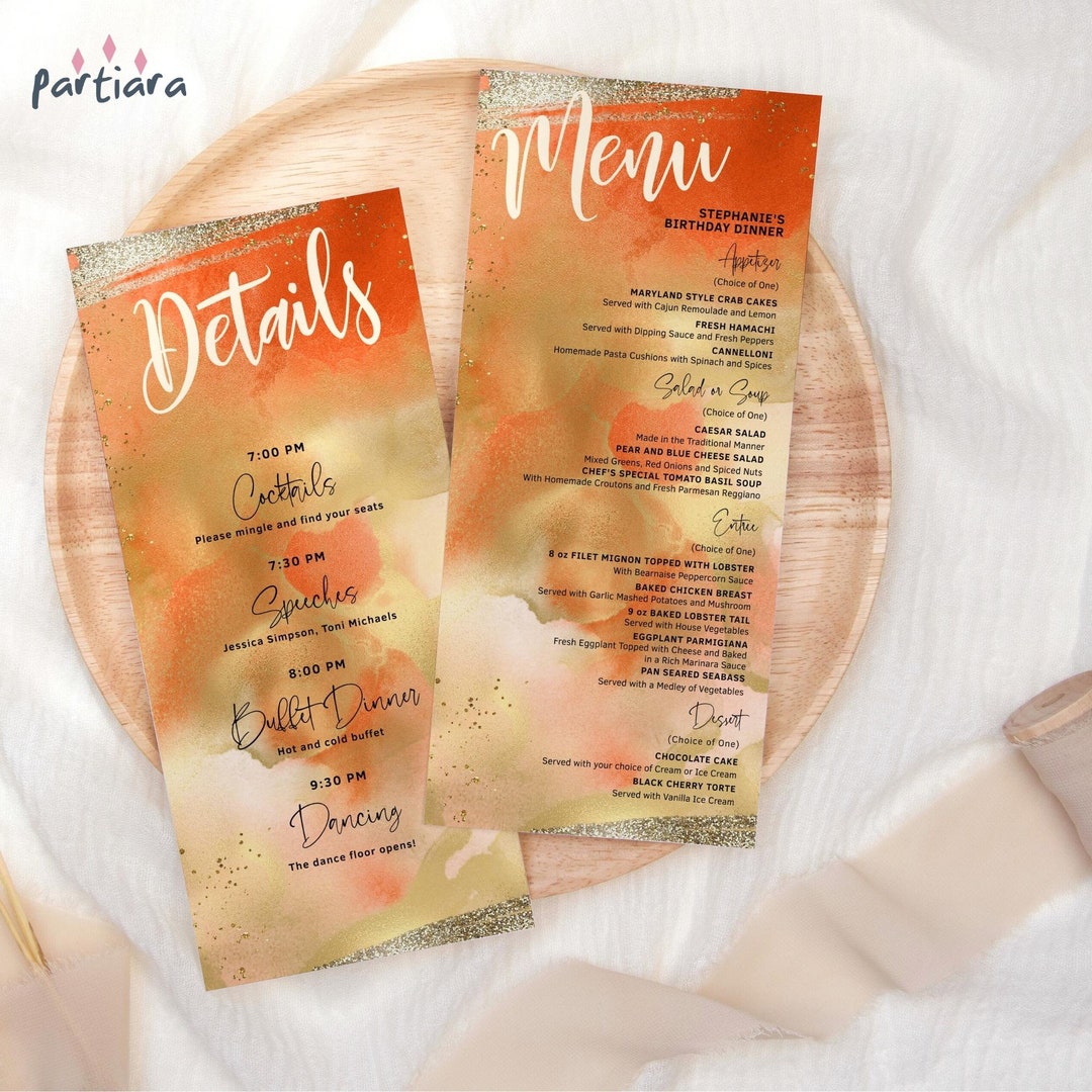 Editable Program Template, Dinner Party Menu and Details Card Printable ...