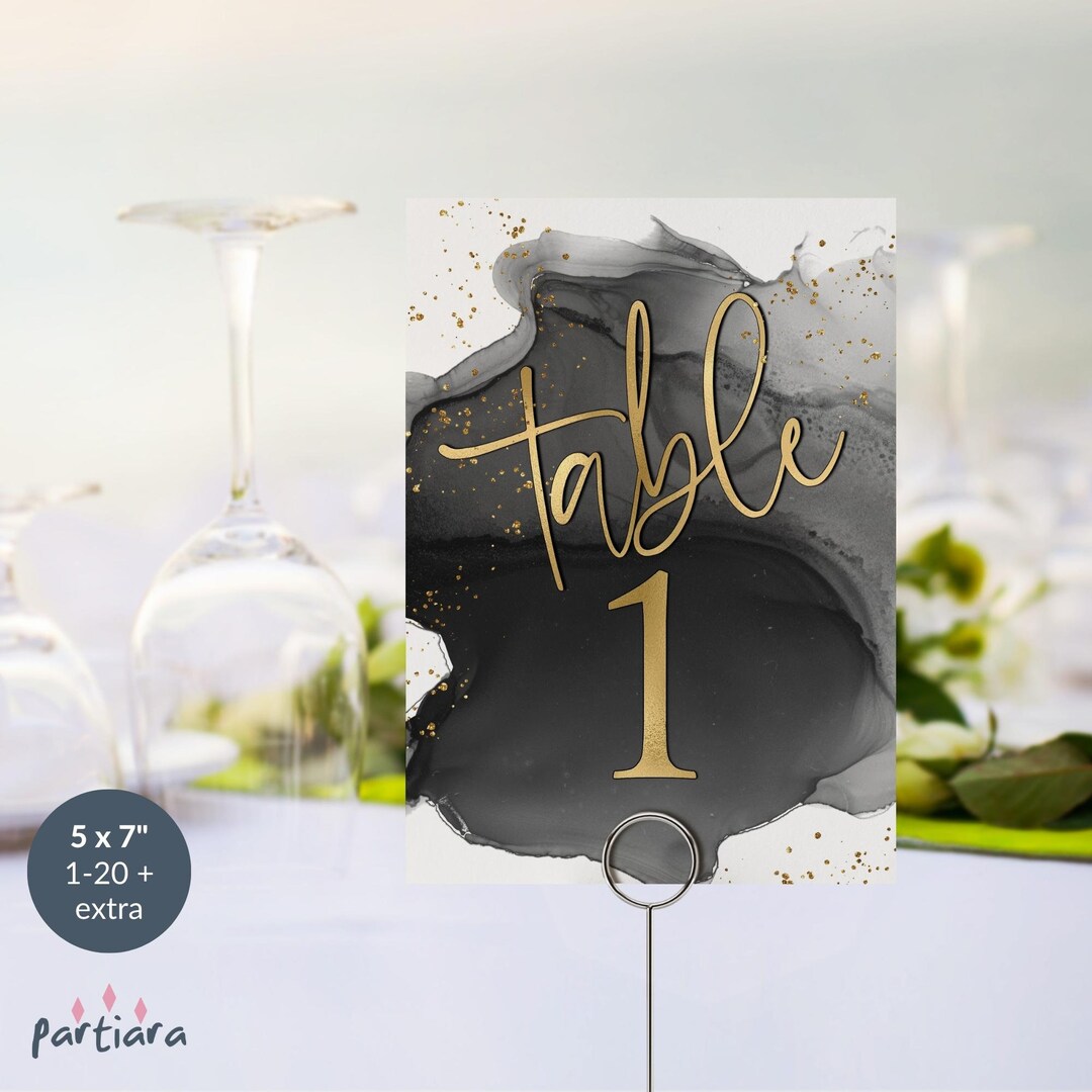 Black Gold Table Numbers Printable Graduation Party Tables Decor Men or ...
