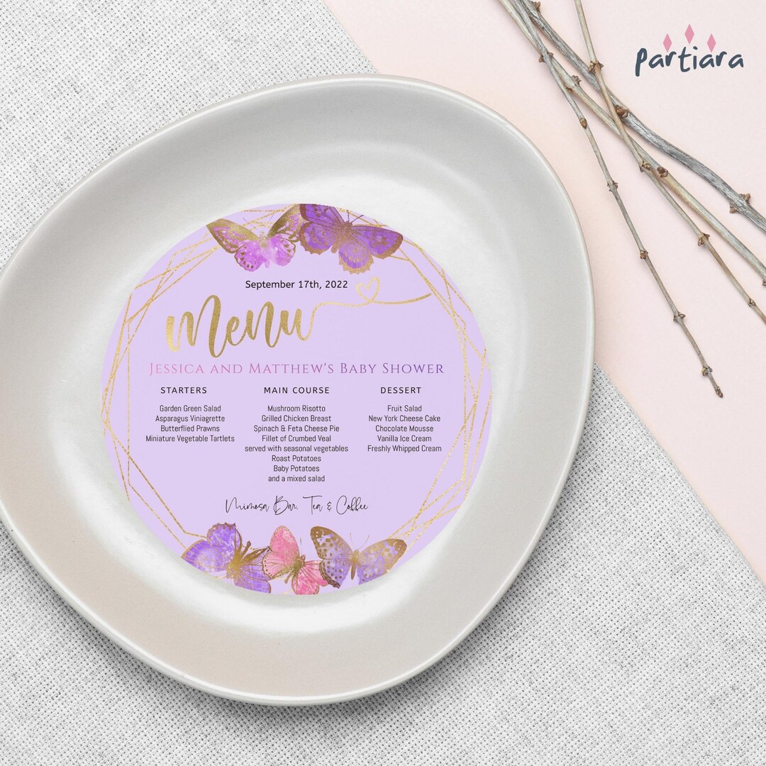 Baby Butterfly Menu Charger Girl Baby Shower Party Tables Plate Decor ...
