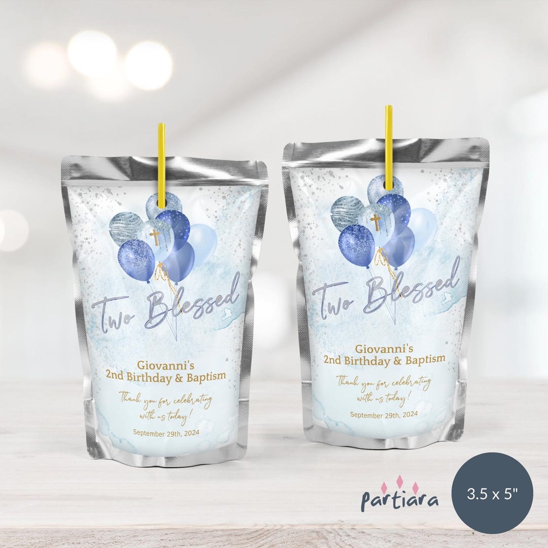 Two Blessed Baptism Label Printable, 2nd Birthday and Baptism Party ...