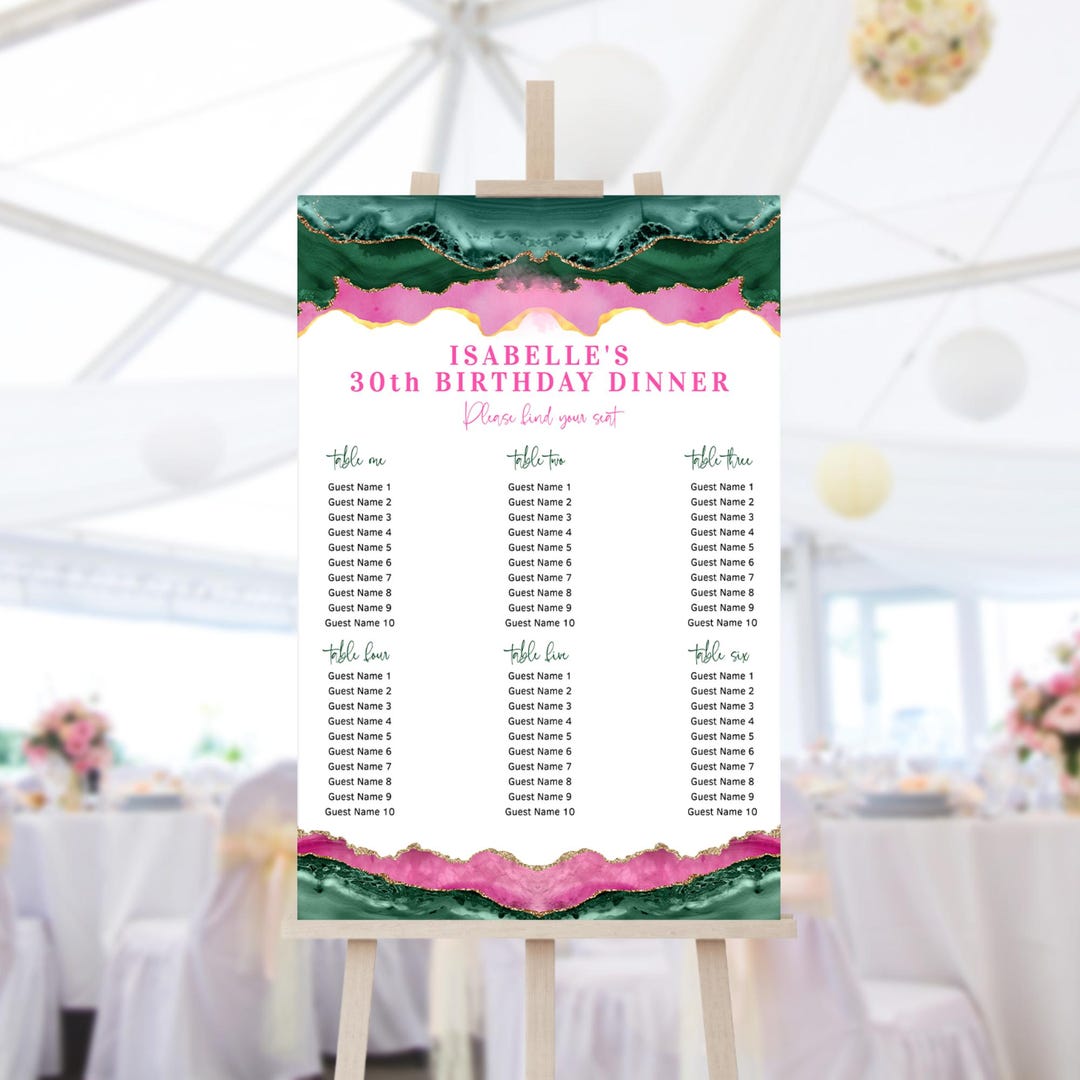 Birthday Seating Chart Pink and Green Decor Printable, Ladies Editable ...