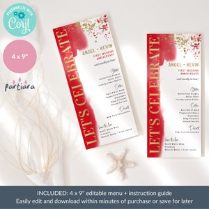 Anniversary Menu Card Dinner Party Table Menus Red Gold Plate Decor ...