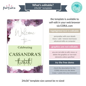 Editable Welcome Sign Ladies Burgundy Silver Dinner Party Welcome ...