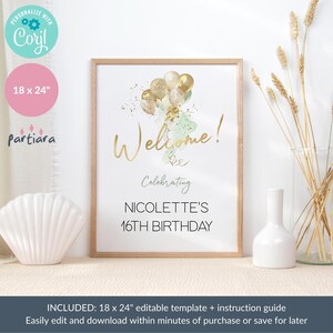 Green Birthday Welcome Sign Template, Teen Girls 16th Party Welcome ...