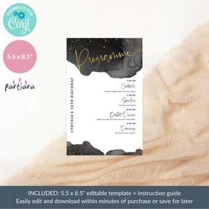 Black Gold Programme Template Editable Ladies Mens Birthday Graduation ...