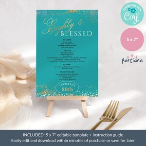 Eighty Blessed Menu Card Printable, 80th Birthday Dinner Table Menus ...