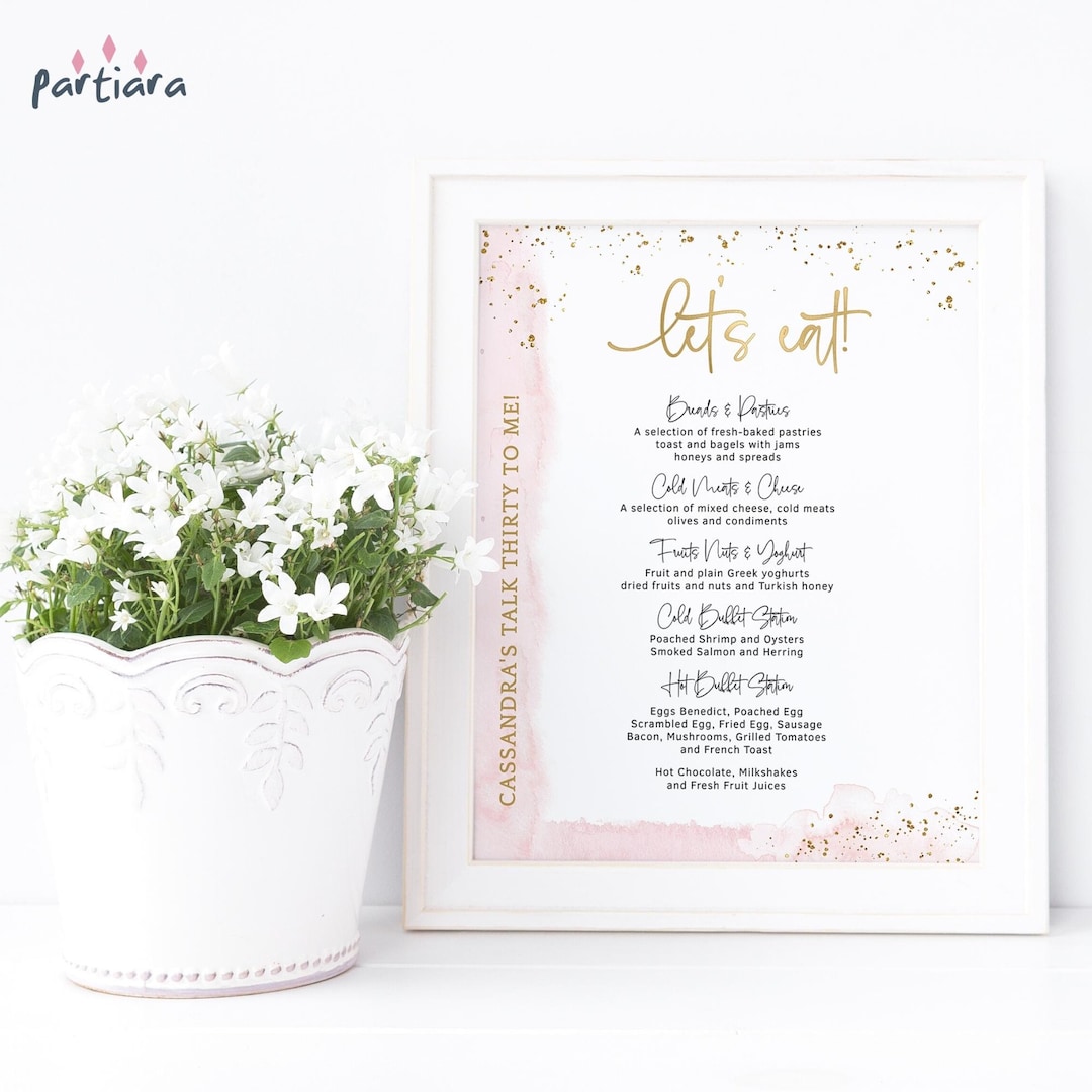 Pale Pink Brunch Menu Sign Printable Ladies Birthday Party Bridal ...