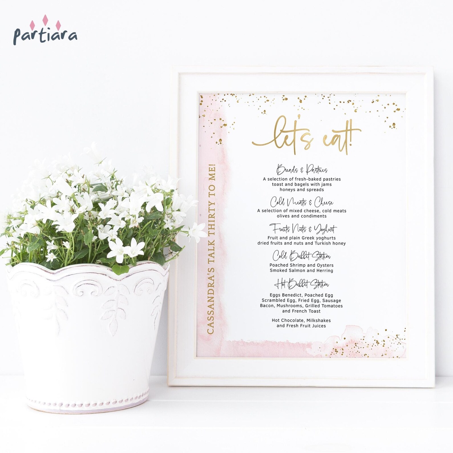 Pale Pink Brunch Menu Sign Printable Ladies Birthday Party Bridal ...