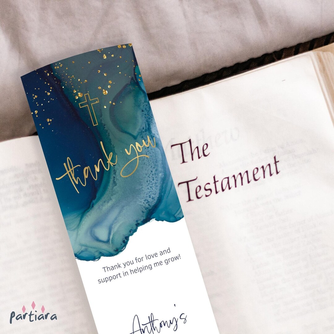 Teal Gold Confirmation Bookmark Favor Boys First Holy Communion ...