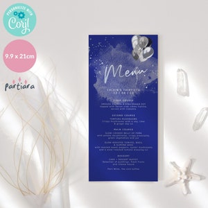 Blue Menu Card Template, Mens Birthday Dinner Menus Printable, Navy ...
