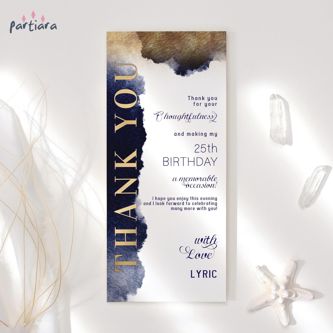 Thank You Table Card Navy Blue Gold Birthday Dinner Party Welcome Plate ...