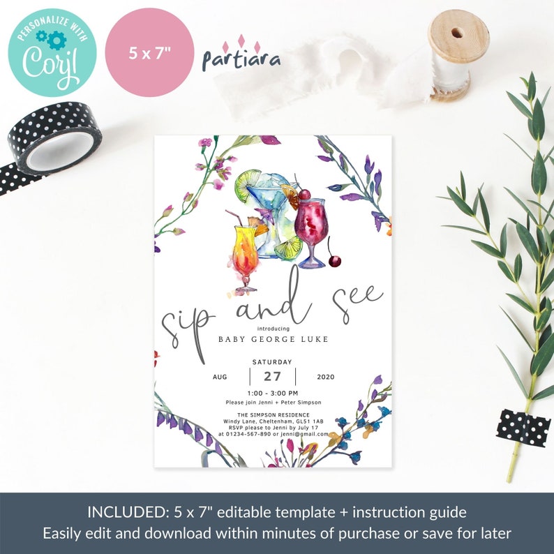 Sip and See Invitation Printable Baby Meet and Greet Cocktail - Etsy