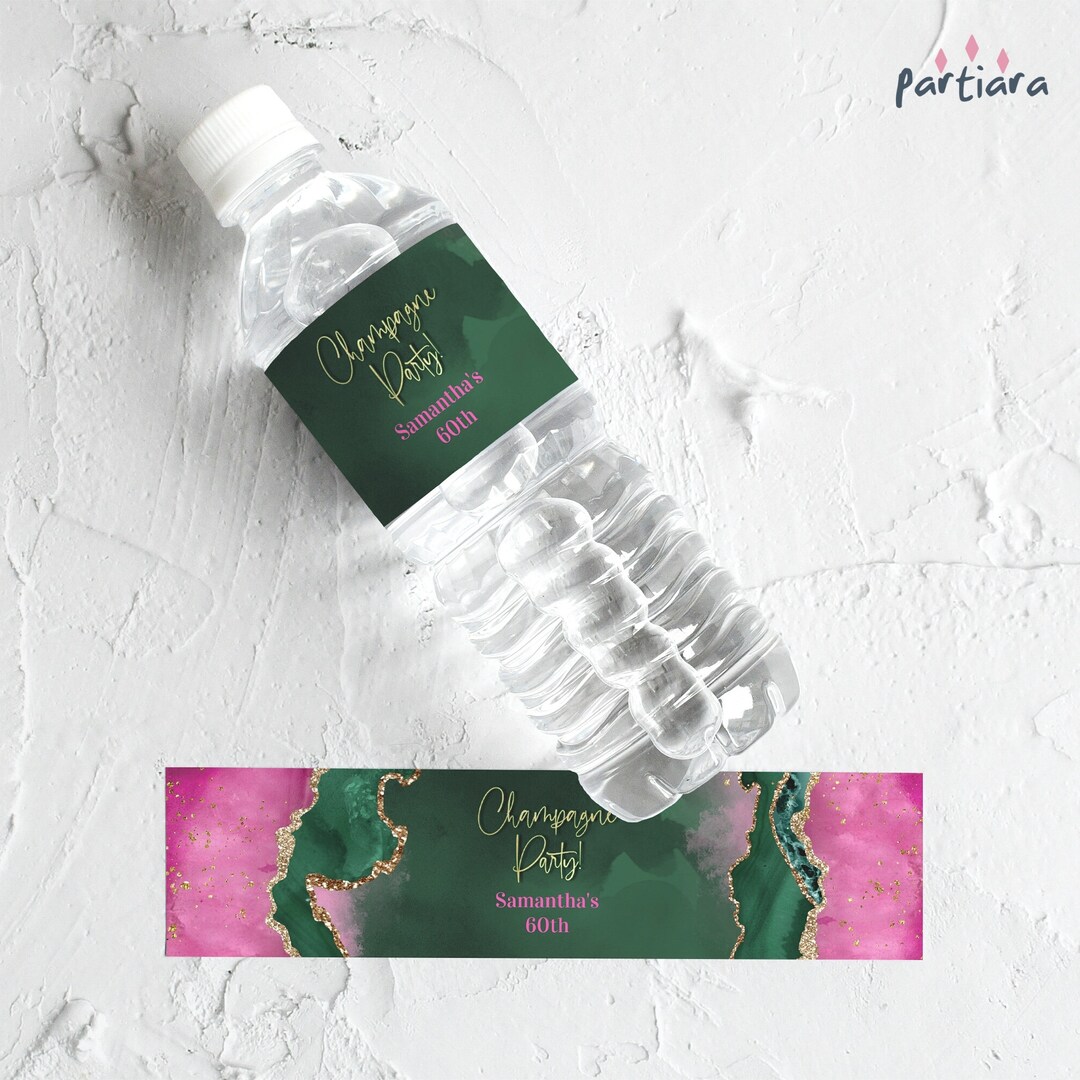 Fuchsia Pink Green Water Labels, Ladies Cocktail Party Label Printable ...