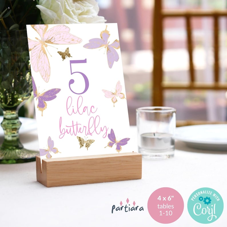 Butterfly Table Numbers Printable, Baby Girl Baptism Party Table Cards ...