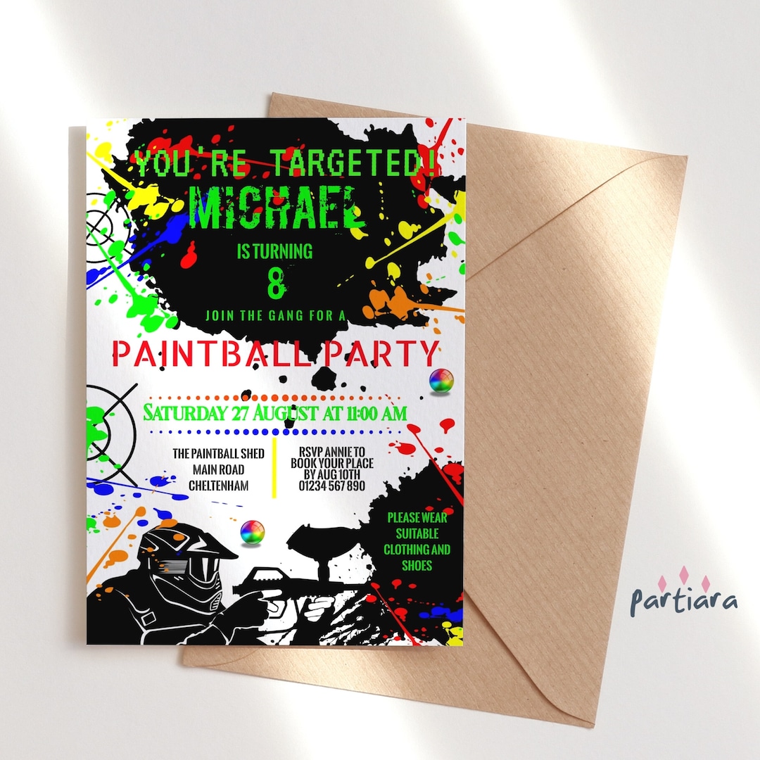 Paintball Invitations, Boys Paintball Party Invitation, Instant ...
