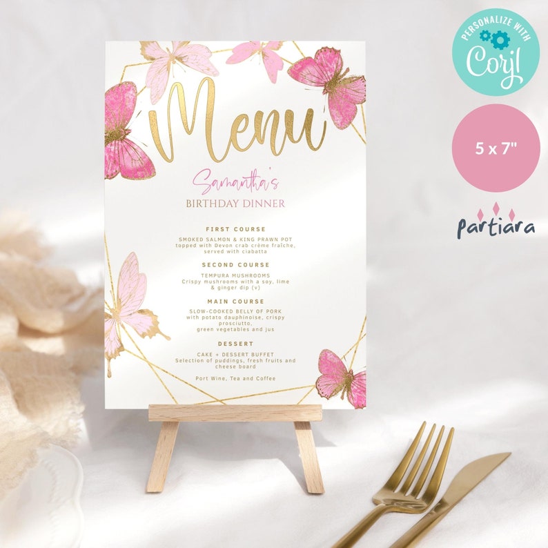 Butterfly Menu Card Template, Pink Butterflies Table Plate Menus ...