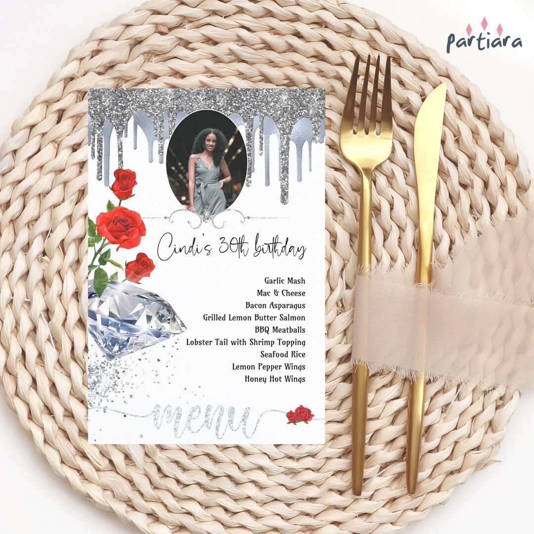 Roses Dinner Menu Birthday Menus for Ladies Events Digital Download ...
