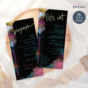 Menu and Program Card, Ladies Birthday Dinner Party Printable, Pink ...