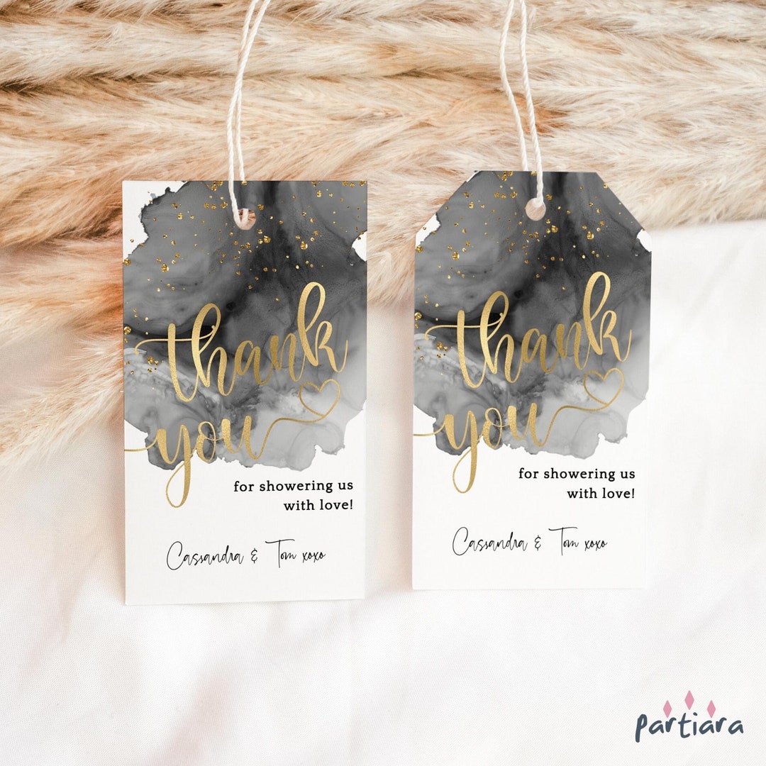 Black and Gold Thank You Tags, Birthday Party Favor Tag Printable, 40th ...