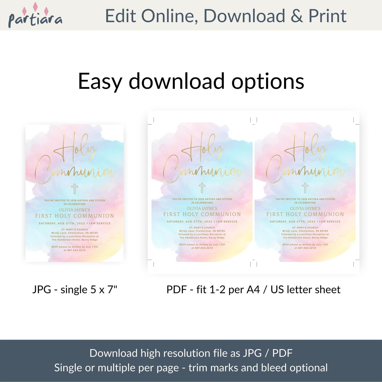 First Communion Invitation Template: Girls Holy Communion Invite ...