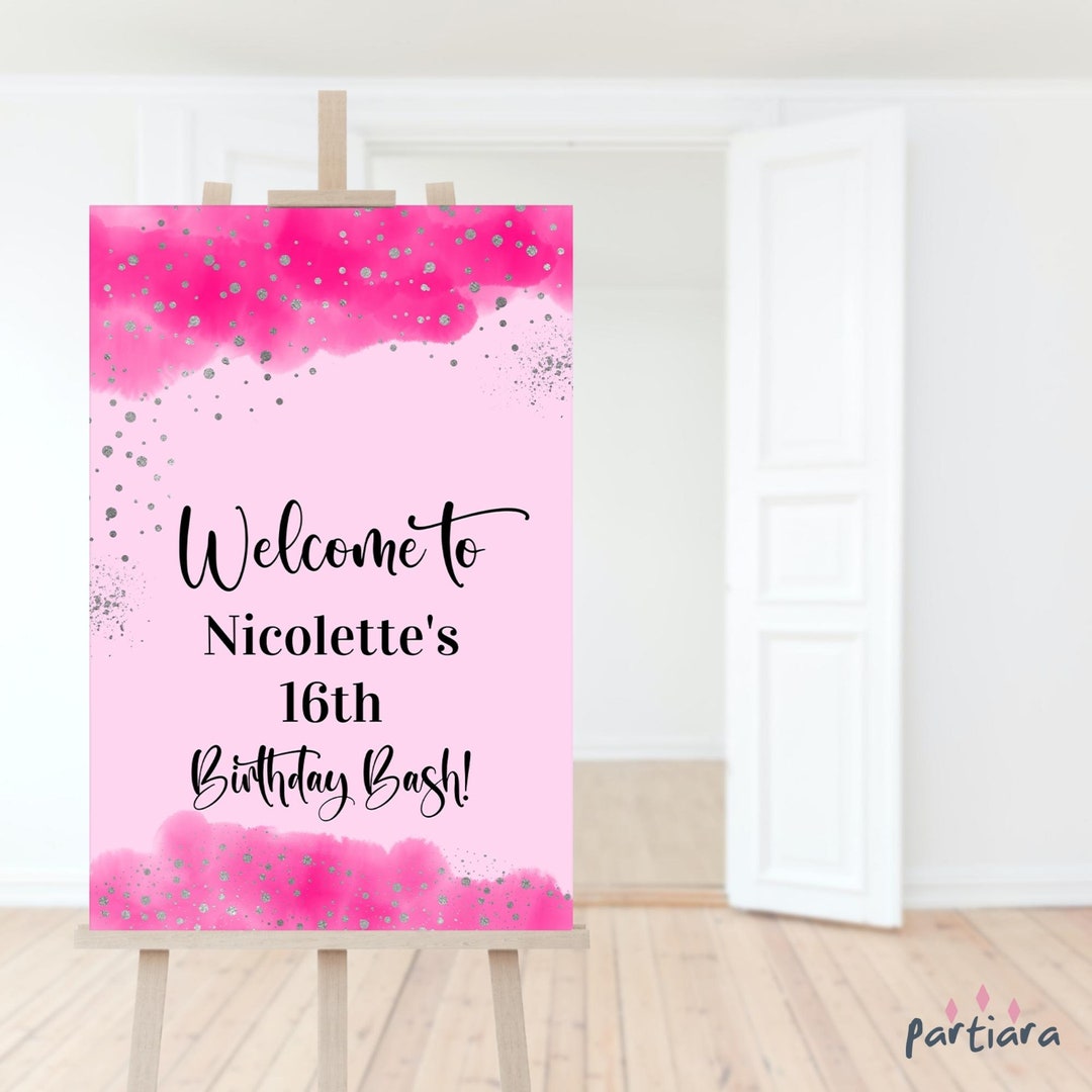 Hot Pink Birthday Sign Welcome Poster Decoration Fuchsia Pink - Etsy