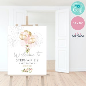 Girl Baby Shower Balloons Welcome Sign Printable 16x20 Editable ...