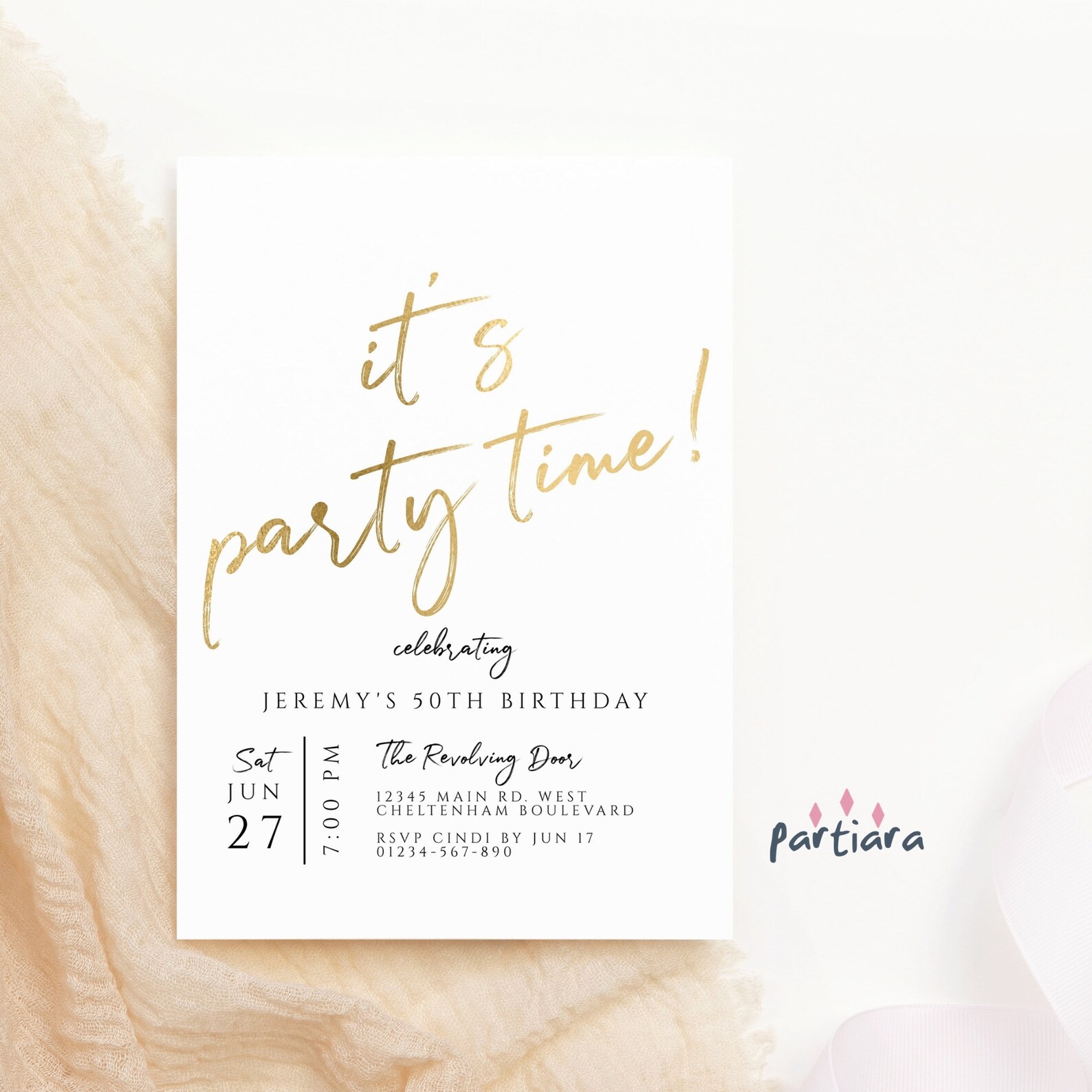 It's Party Time Invitation Gold Birthday Invite Printable | Etsy