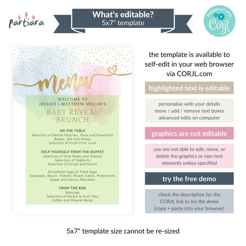 Editable Baby Menu Card Baby Shower Menus Gender Reveal Party - Etsy UK