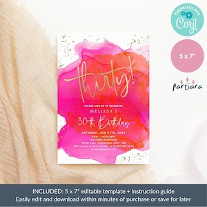 Hot Pink Orange 30th Birthday Invite Digital Download Editable Template ...