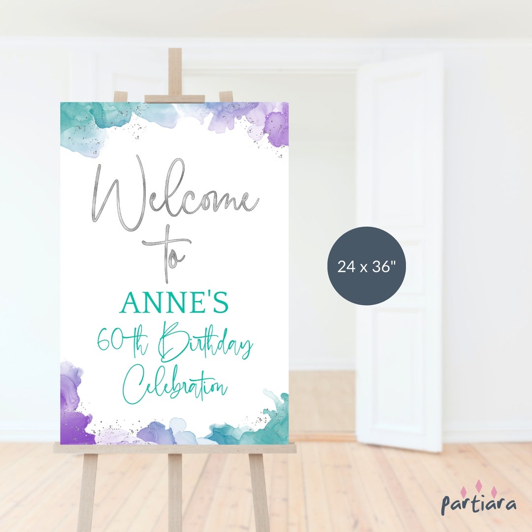 Purple Teal Sign, Birthday Welcome Poster Printable, Ladies or Teen ...