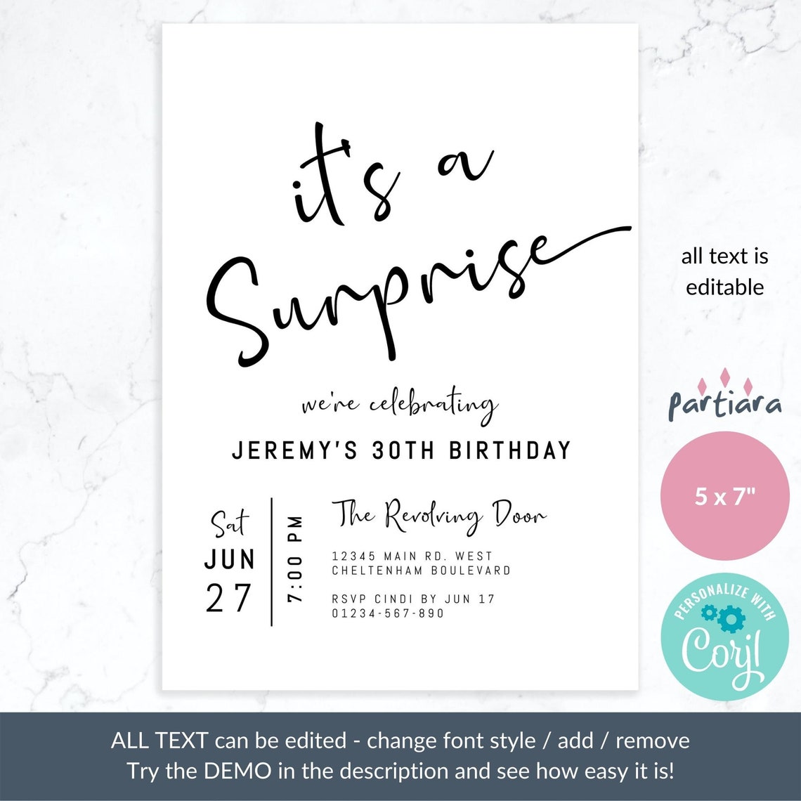 Birthday Surprise Party Invitation for Men Printable Black and - Etsy