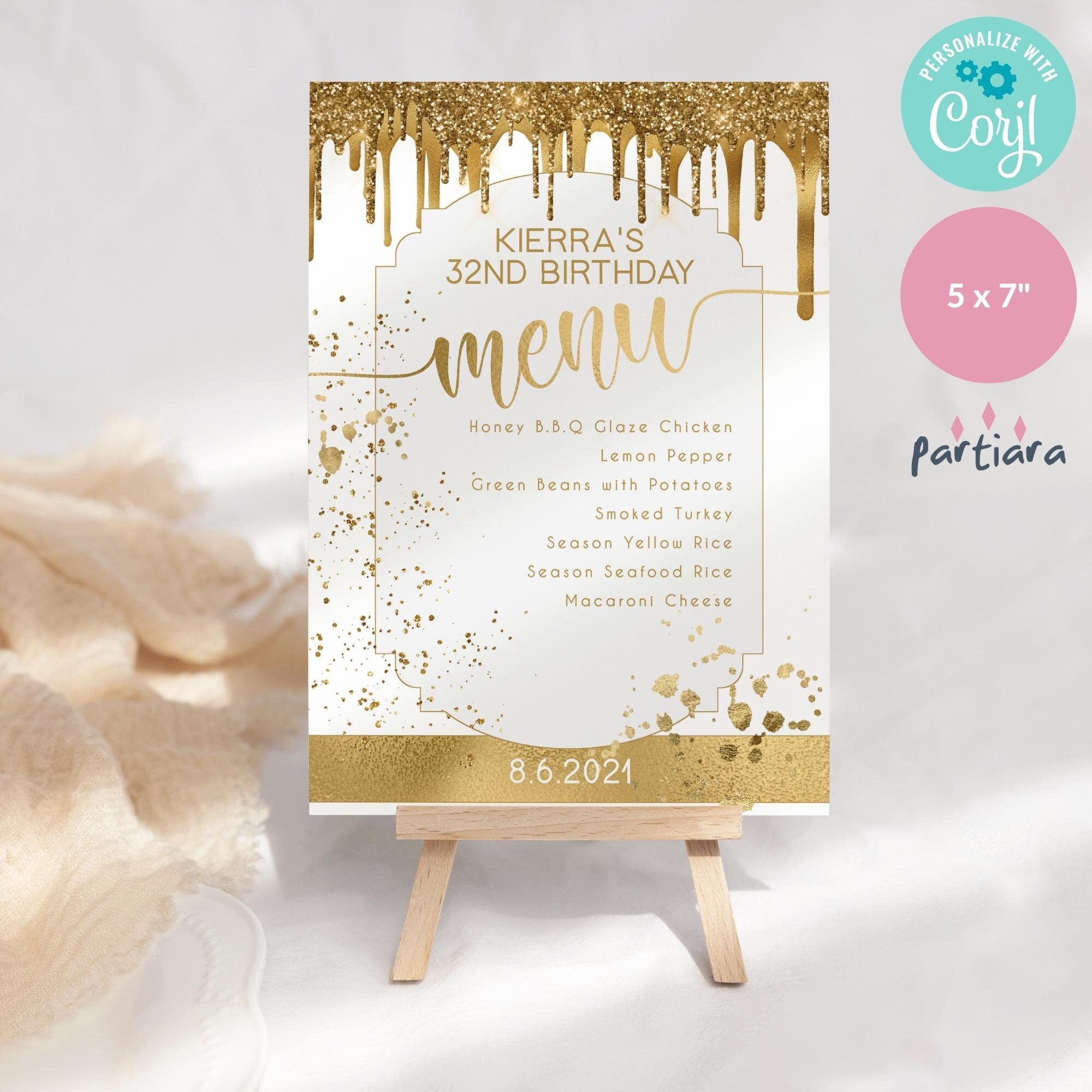 Ladies All White Gold Menu Card Template Teen Girls Brunch - Etsy