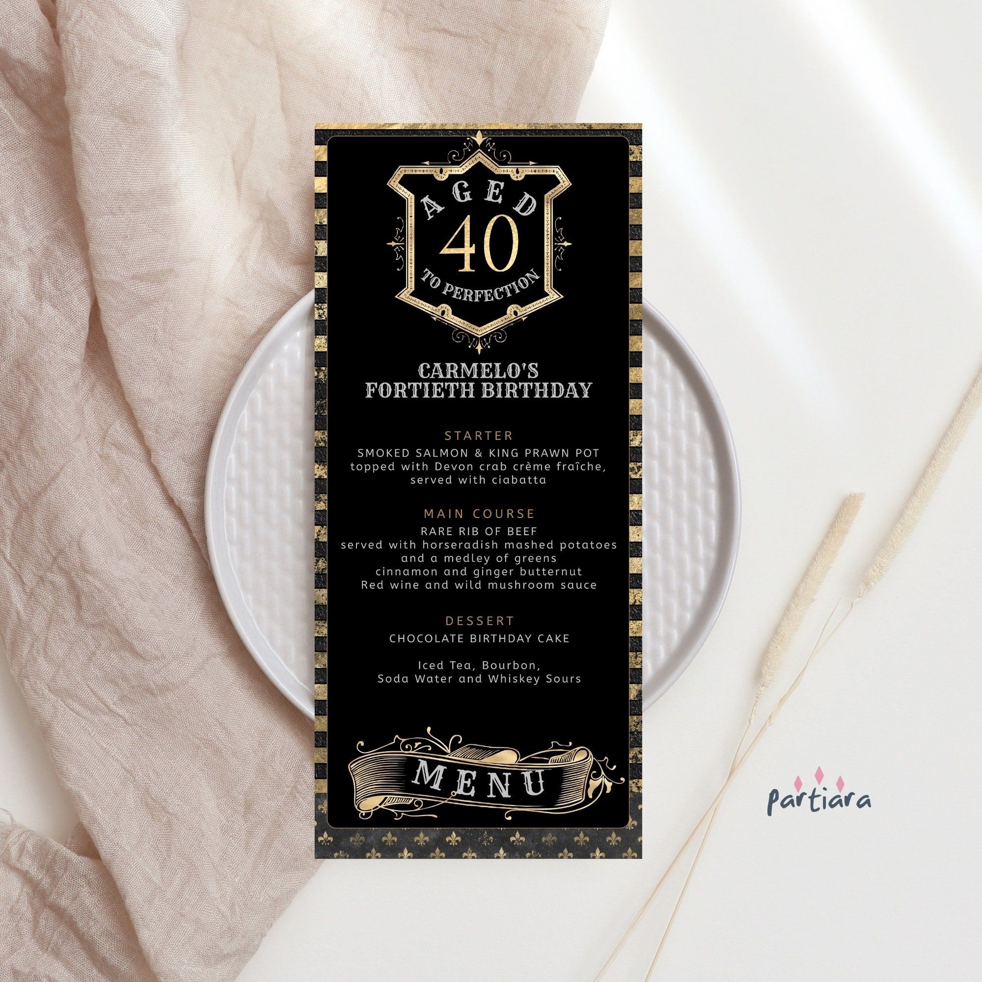 Design & Templates Birthday Menu Card Template Black and Gold Party ...