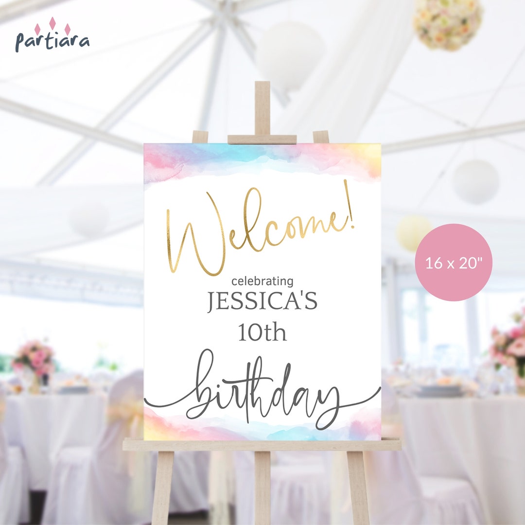 Birthday Welcome Sign Rainbow Pastel Sky Party Welcome Poster - Etsy