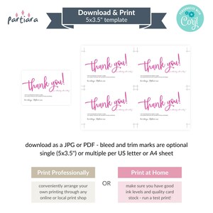Hot Pink Thank You Card Printable Ladies Birthday Party Notecards ...