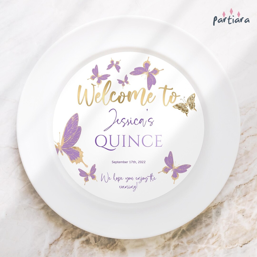 Quinceanera Plate Charger Butterfly Printable Welcome Birthday Party ...