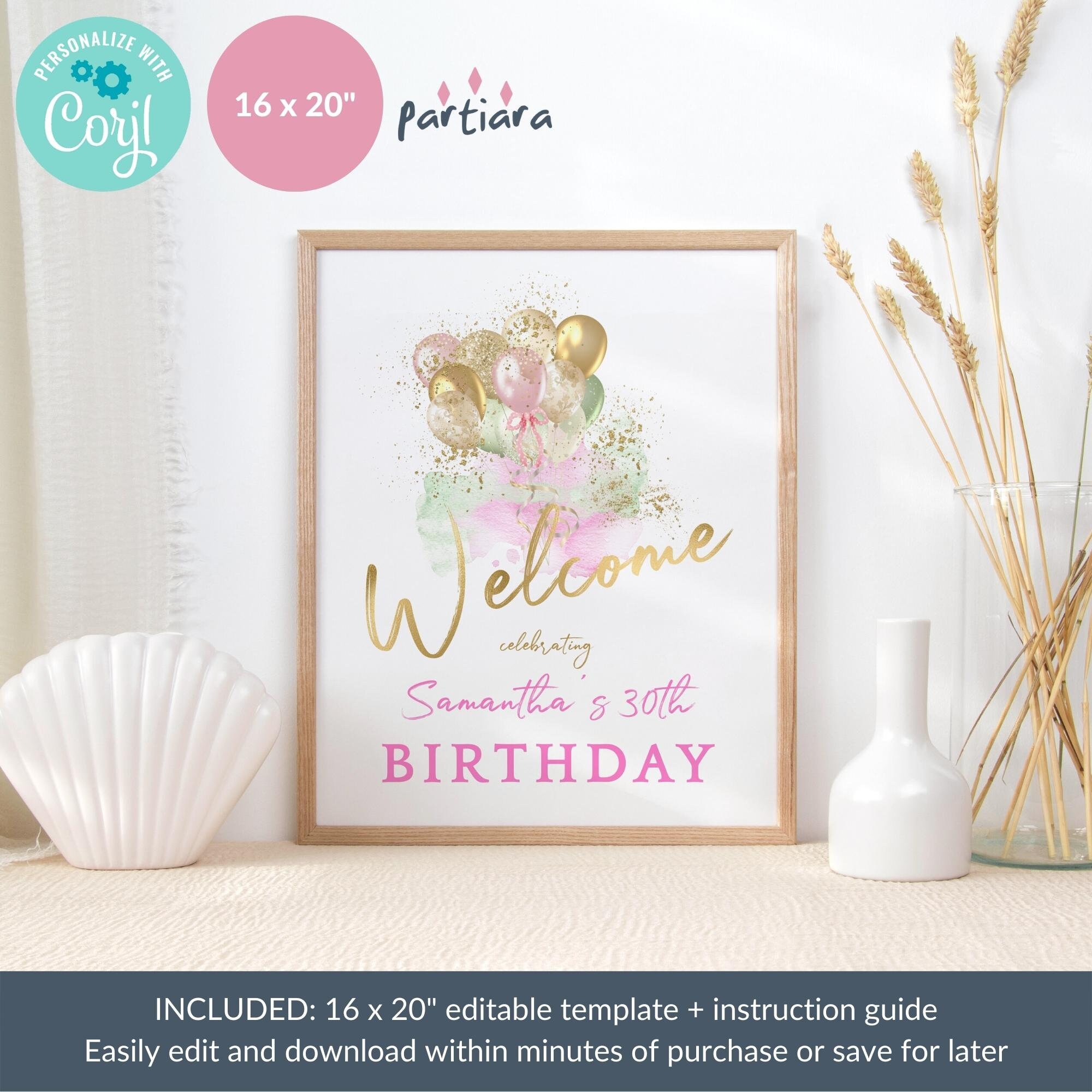 Editable Welcome Sign, Birthday Party Balloons Teen Girl Ladies Welcome ...