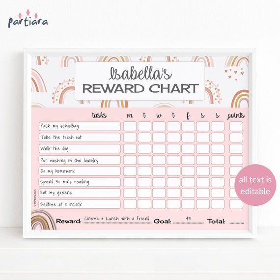 Girl Reward Chart Editable Instant Download Daily Weekly - Etsy