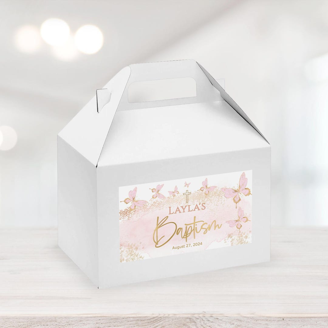 Baptism Gable Box Label Butterfly 1st Birthday Favor Gifts Printable ...