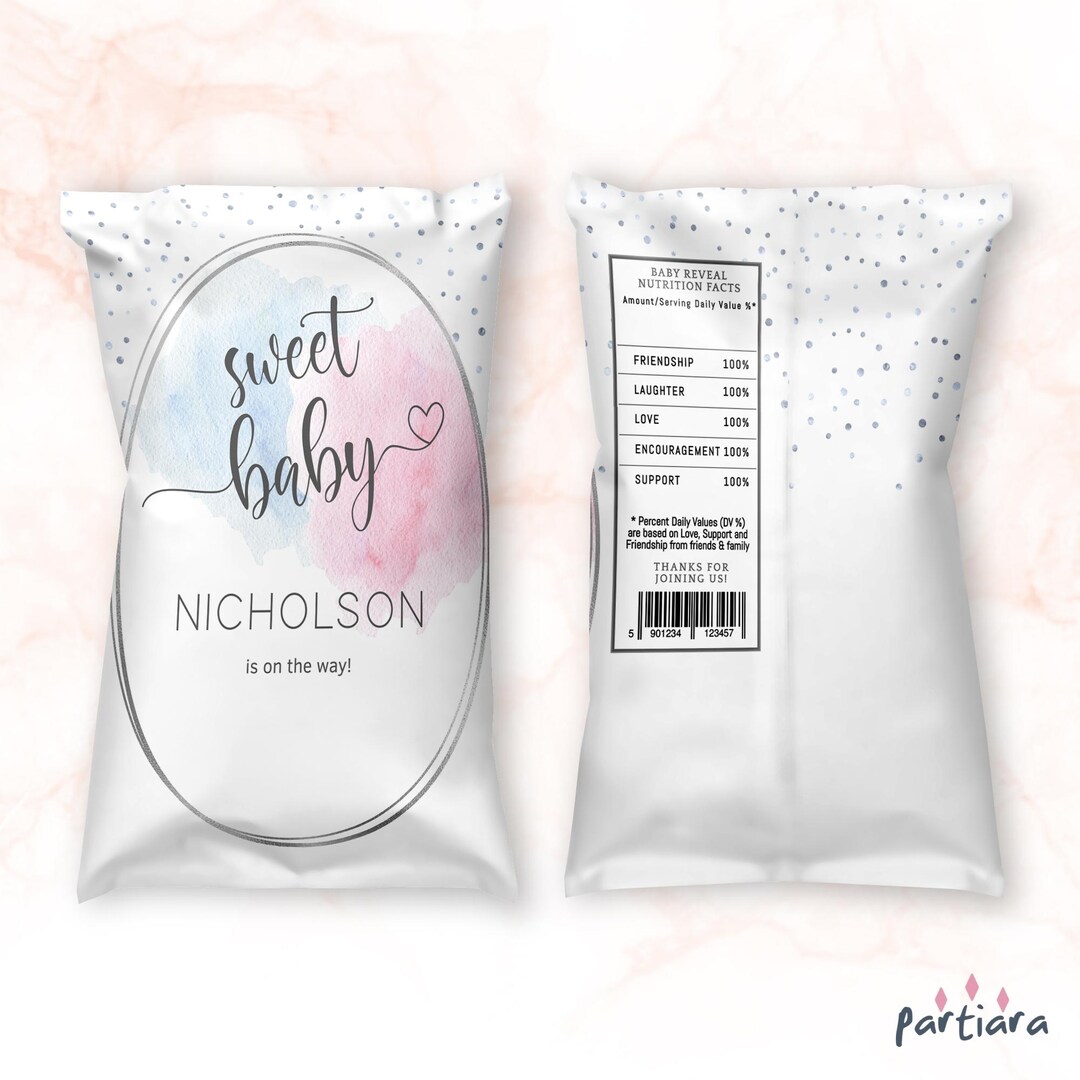 Gender Reveal Chip Bag Printable, Pastel Baby Shower Chips Bag Label ...