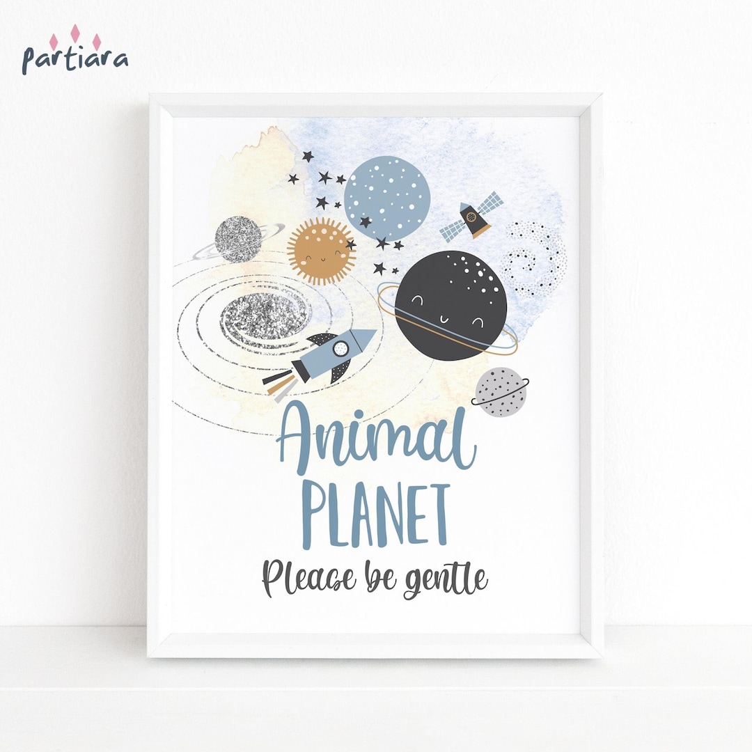 Space Birthday Petting Zoo Sign Printable, Boys Animal Planets Sun Moon ...